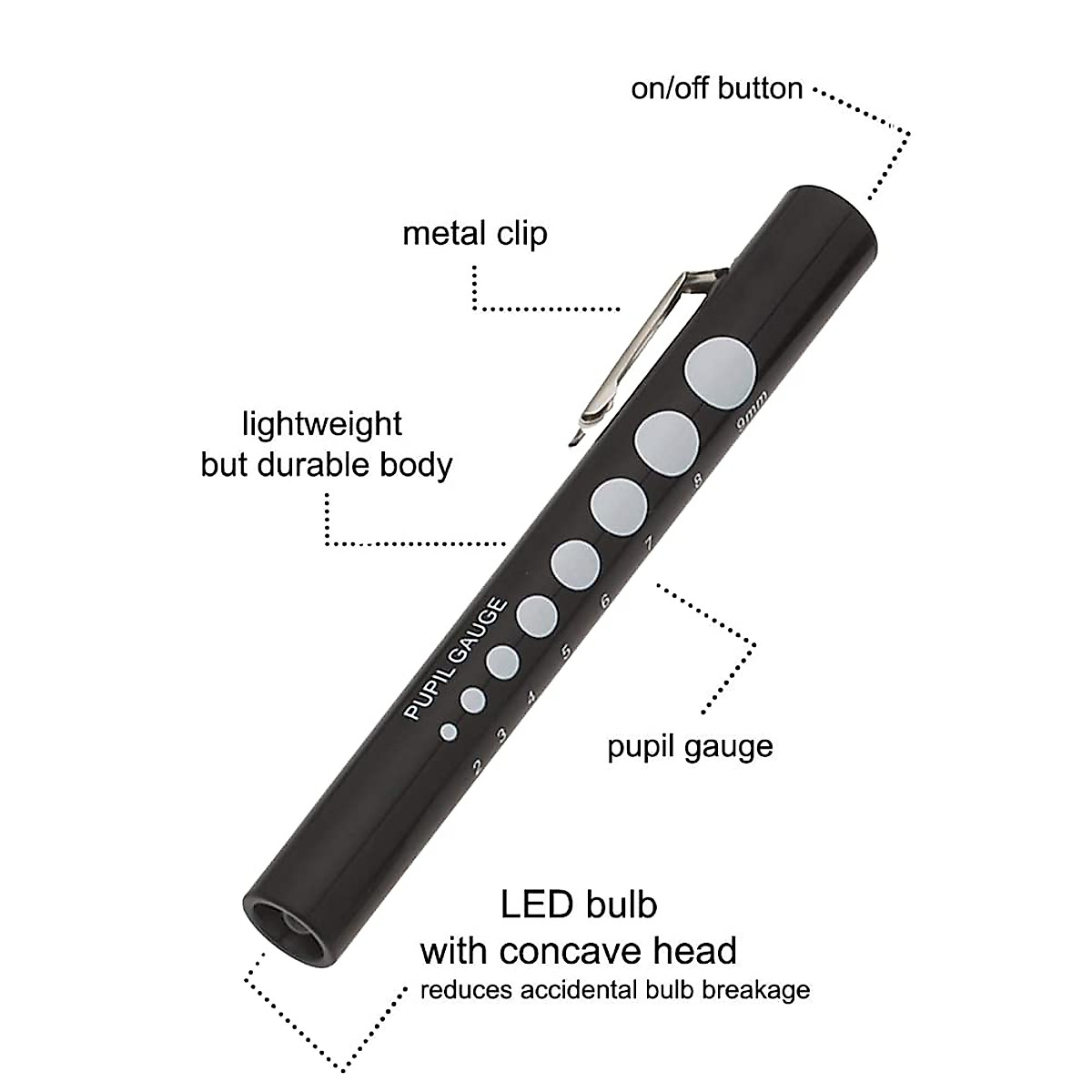 Reusable Nurse Aluminum Penlight Pocket Medical LED with Pupil Gauge - Batteries Included - Nurse Starter Kits Nurse Gift for Medical Staff EMTs Paramedics Doctors First Responders (Black)