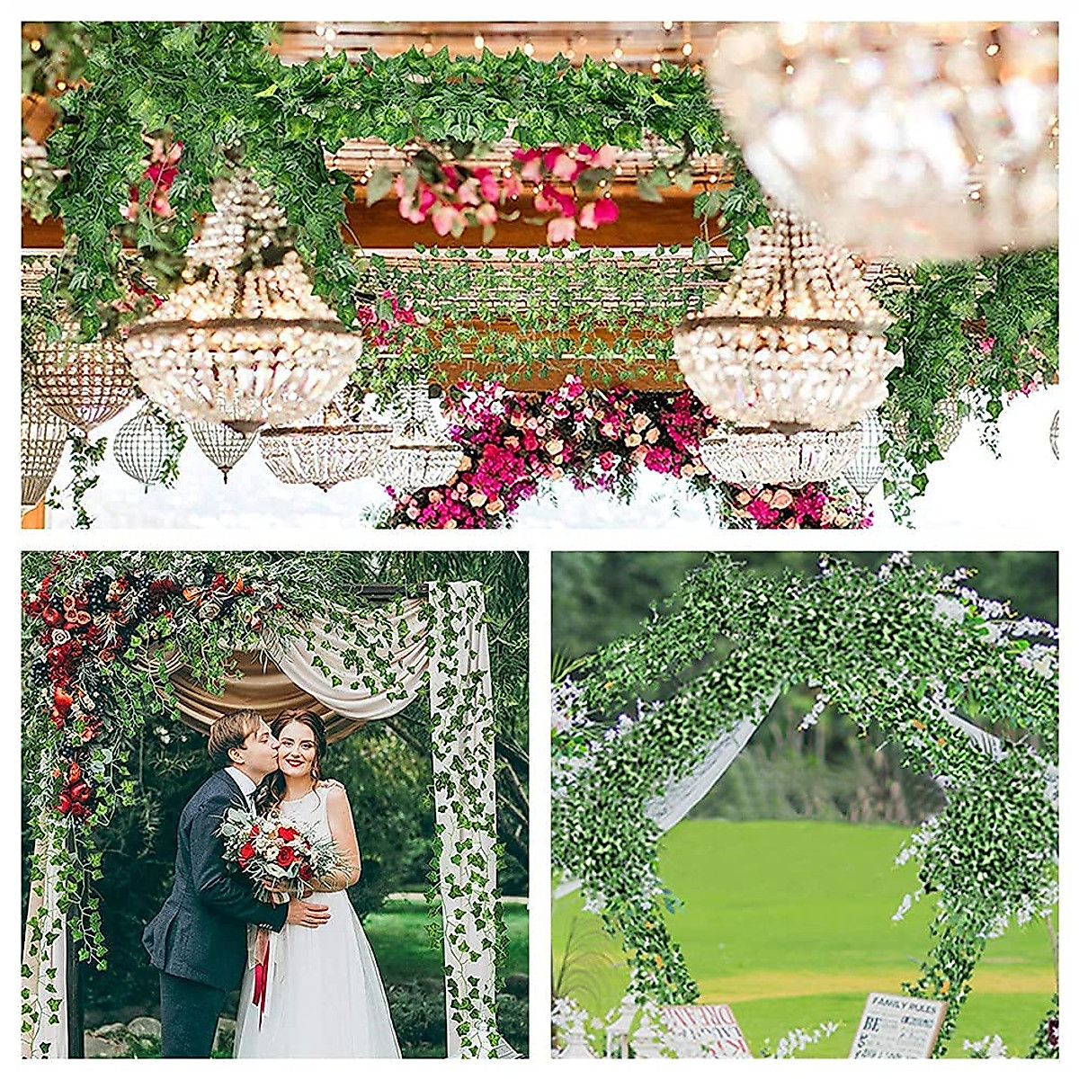 24 Strands Artificial Ivy Fake Ivy Vine Ivy Garland Leaves Garland Hanging Plant with 100 Pack of Cable Ties for Weeding Party Garden Home Wall Decoration