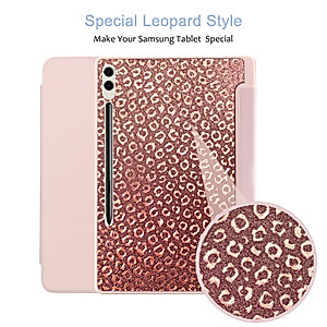 SoFunMoky for Samsung Galaxy Tab S9 Plus Case 12.4 Inch 2023 with S Pen Holder Multiple Angles Glitter Shining Gold Leopard Cheetah Full Protective Auto Wake Sleep Bling for S9+ Tablet Cover, Pink