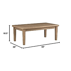 Signature Design by Ashley Gerianne Outdoor Rectangular Eucalyptus Wood Slat Top Coffee Table, Beige