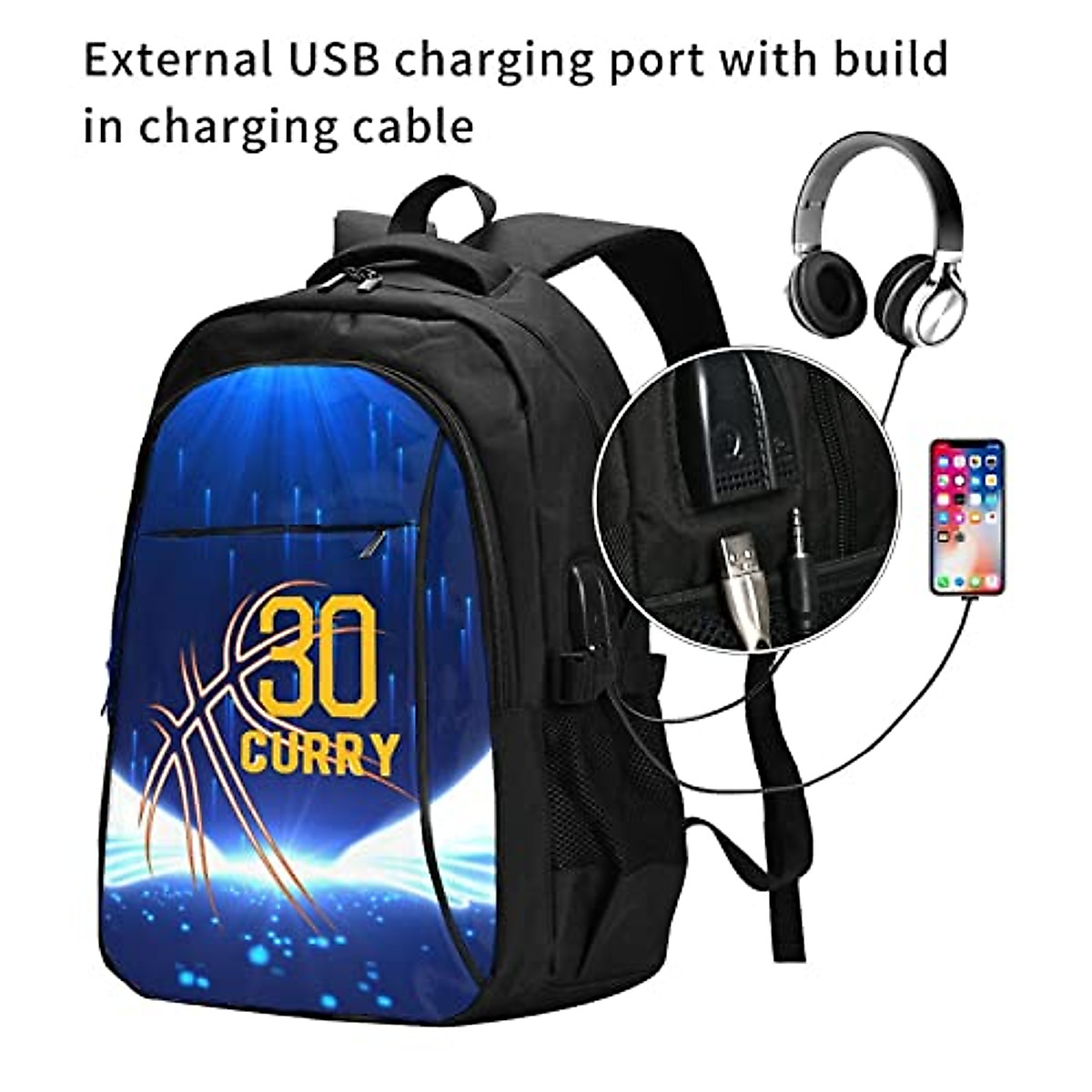 Elehuv Golden State Basketball Curry Laptop Backpack Work Travel Anti Theft Backpacks, Durable Travel Daypack With Usb Charging Port Gift For Men Women
