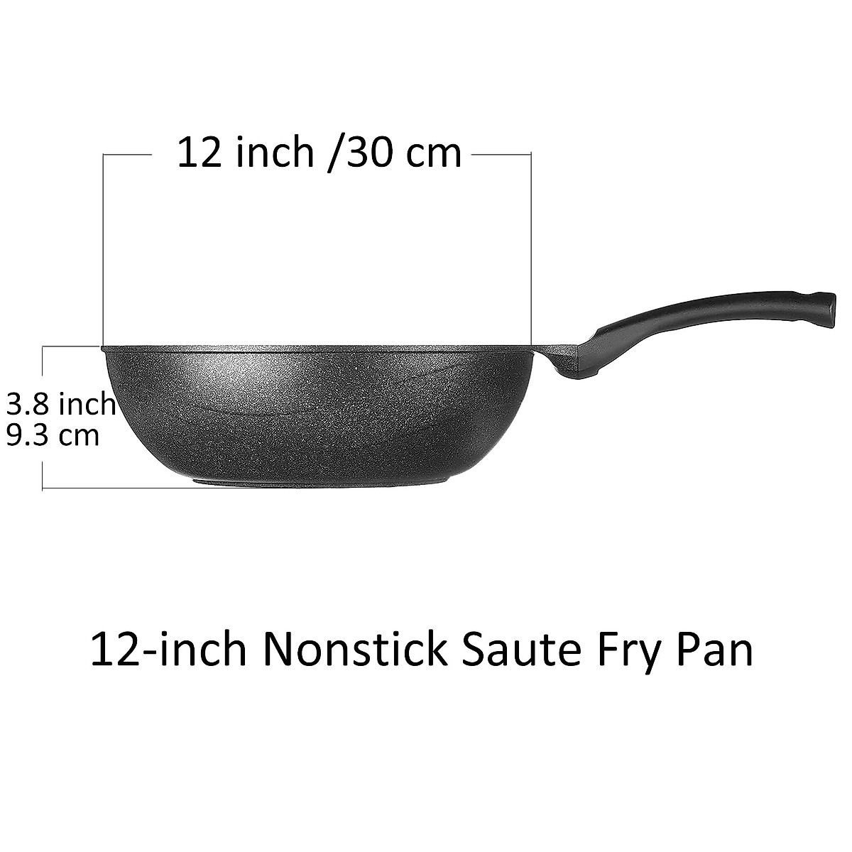 Cook N Home 2646 Marble Nonstick Cookware Saute Fry Pan, 12-inch, Black