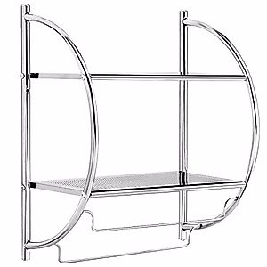 Tangkula Wall Mount 2 Tier Bathroom Shelf with Bars, 18" W X 10" D X 22" H, Chrome Bathroom Shelf, Home Toilet Double Layer Shelf, Rustproof Chrome Shelf, Bathroom Shelf