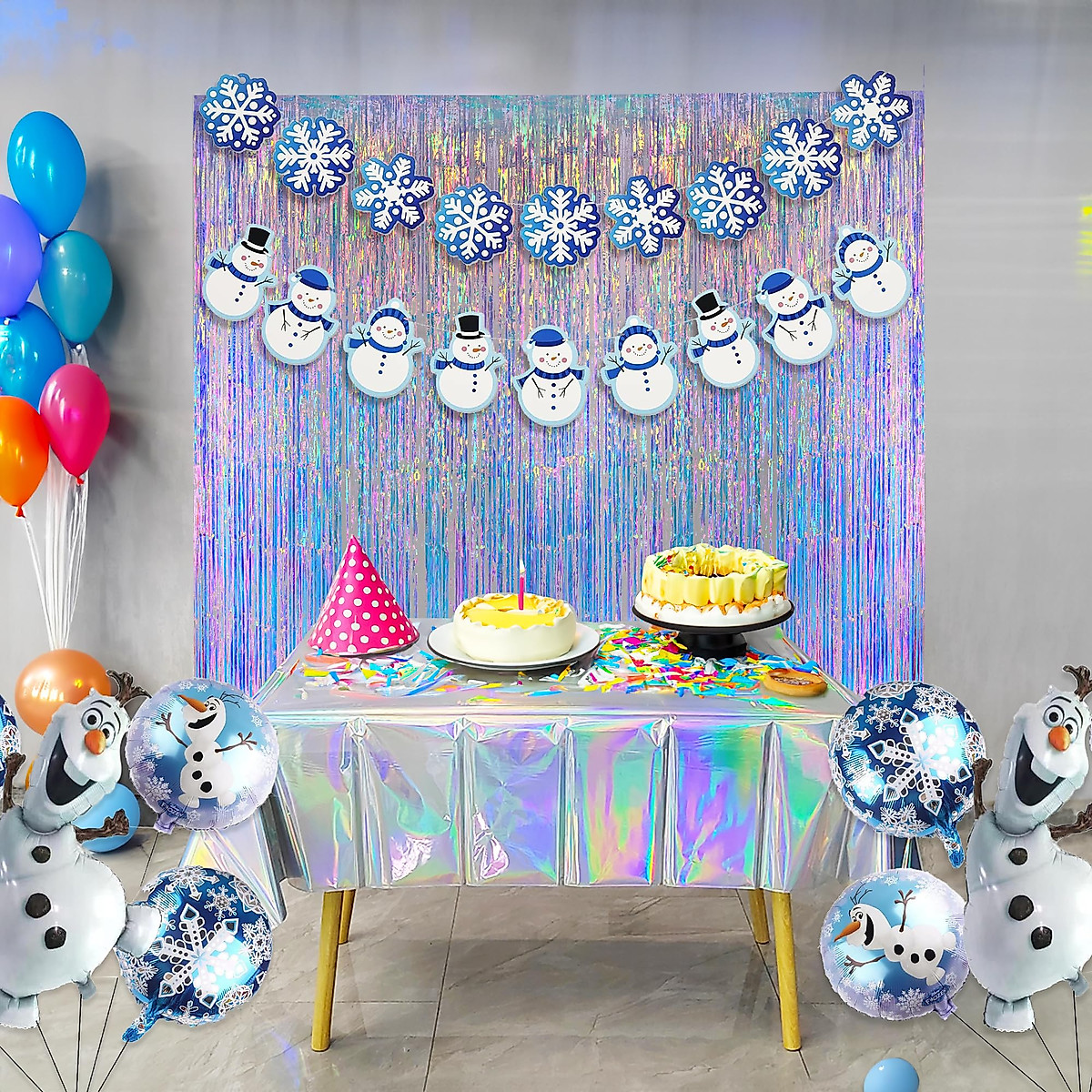 Iridescent Party Streamers Backdrop - GREATRIL Neon Transparent Holographic Tinsel Foil Fringe Curtain for Mermaid/Frozen/Sea/Euphoria/ERAS Party Theme Decorations 2 PCS