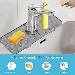 Kitchen Sink Splash Guard,Upgraded Kitchen Guard Silicone Faucet Water Catcher Mat,Silicone Faucet Handle Drip Catcher Tray,Keep Kitchen, Bathroom Sinks Dry (Grey)