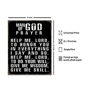 Religious Wall Art & Decor for Men - Christian Catholic Gifts for Men, Husband, Him - Inspirational Spiritual Motivational Poster Picture Print Sign - Man of God Prayer - Office, Man Cave, Church