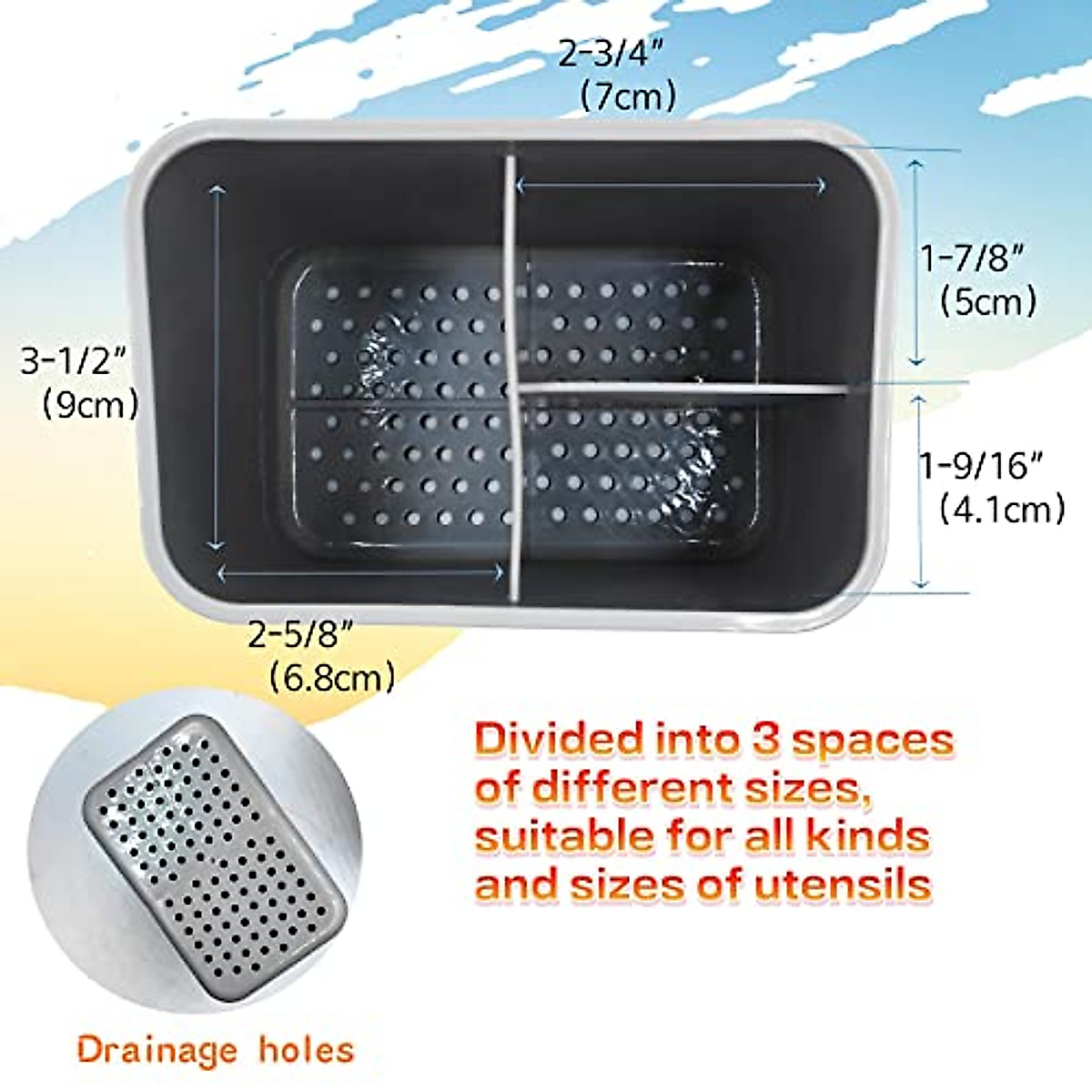 ZUIWAN Kitchen Dish Brush Holder for Kitchen Sink,Utensil Drying Caddy,Scrubber/Bottle Brush/Sponge Holder,Kitchen Sink Counter Organizer has Removable Drain Tray,Plastic(Gray and White)