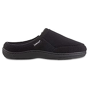 isotoner Men's Microterry and Waffle Travis Slip-On Hoodback Slipper, Black, 8-9