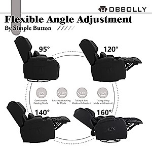 OBBOLLY Swivel Rocker Recliner Chair - Manual Glider Rocking Recliner Chair, Wingback Design 360° Swivel Chair with Lumbar Pillow, Cup Holders, Side Pockets for Living Room (Black, Single)