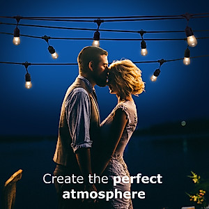 RZSAIDA Light Outdoor String Lights 48 ft Thick Bulb with Hanging Sockets Weatherproof Commercial Grade Bistro Backyard Market Patio Cafe Porch Garden Deck Gazebo Pergola Balcony Exterior Strand