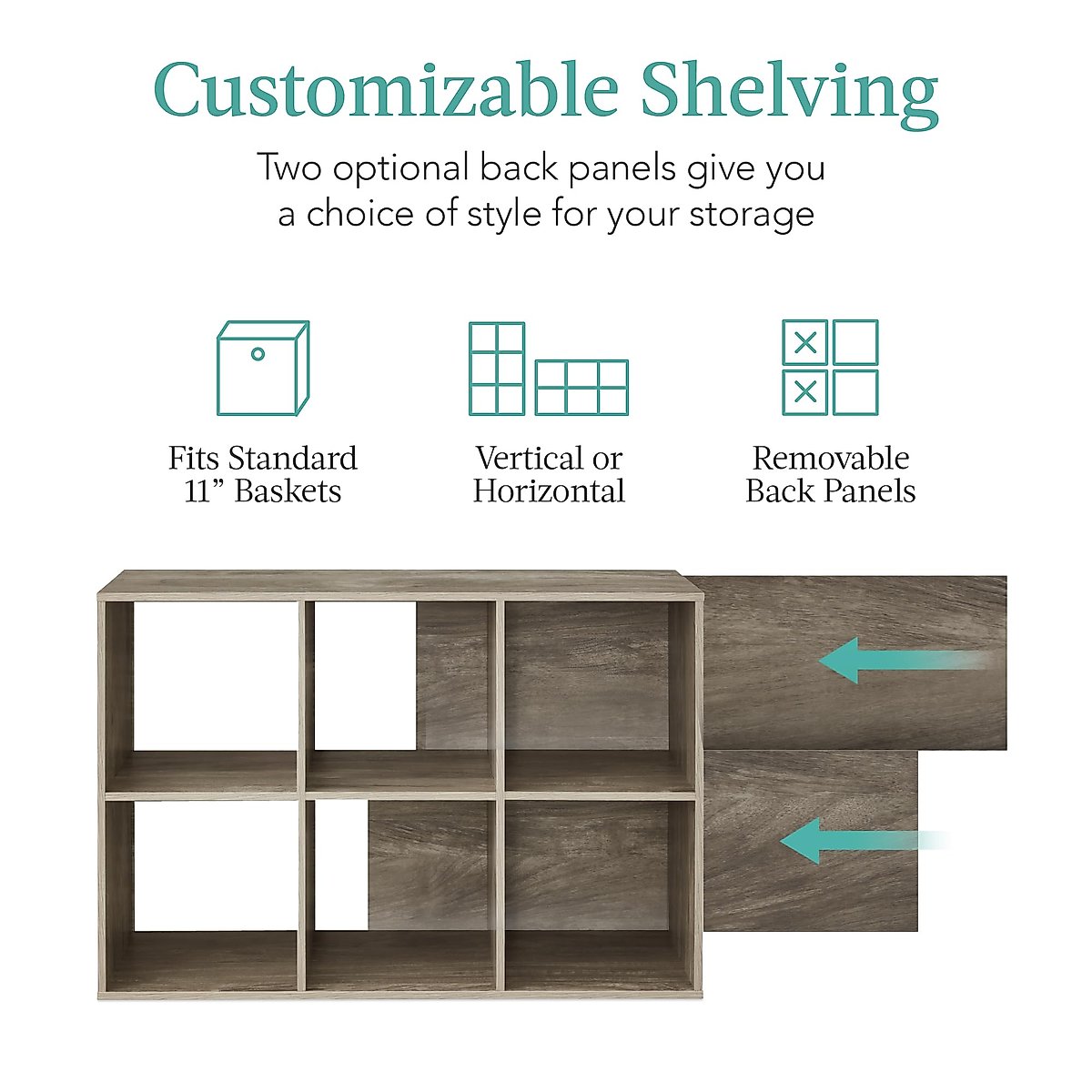 Best Choice Products 6-Cube Storage Organizer, 11in Shelf Opening, Bookcase, Display Shelf, Customizable w/ 3 Removable Back Panels – Greige