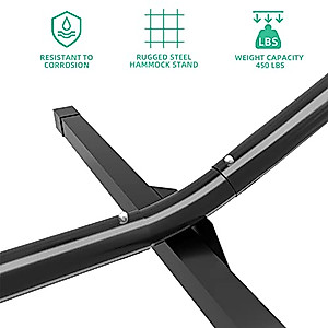 SUNNY GUARD 12.8 FT Hammock with Stand 2 Person Heavy Duty，Quilted Fabric Wood Spreader Bars,Stands & Accessories，for Indoor/Outdoor Patio Dark Green(450 lb Capacity…