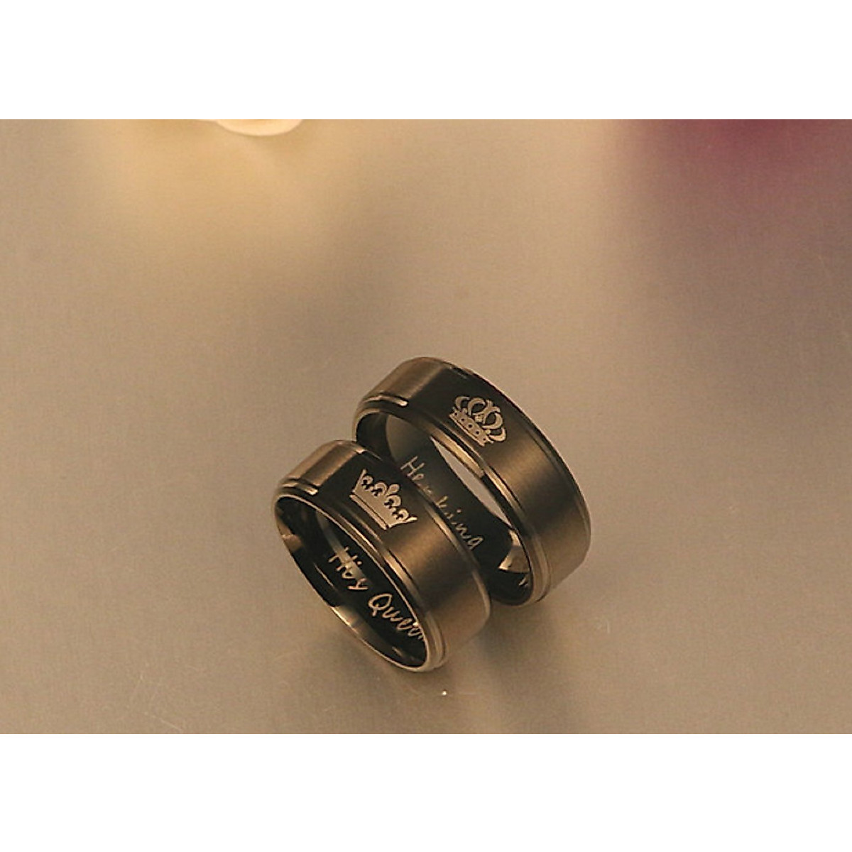 Stainless Steel His Queen Ring Engagement Wedding Bands Anniversary, Black (Her Size 8)