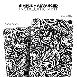 DesignSkinz Black and White Aztec Paisley Protective Vinyl Decal Wrap Skin Cover Compatible with The Samsung Galaxy S20 (Screen Trim & Back Glass Skin)