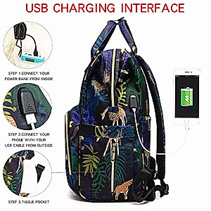 QWREOIA Diaper Bag Backpack, Animal Print Travel Nappy Bag with USB Charging Port Stroller Straps and Insulated Pocket For Women/Mum (Animal Print Pattern)