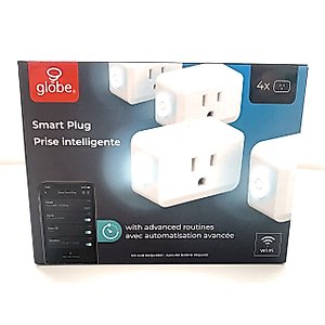 Globe Electric Wi-Fi Smart Plug, No Hub Required, Voice Activated, 4 Grounded Outlet, (4-Pack, 15A) 50207, White