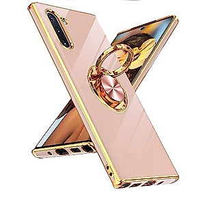 LeYi for Note 10 Case- 360° Rotatable Ring Holder Magnetic Kickstand, Plating Rose Gold Edge Protective Case [ Not Applicable Note 10 Plus], Pink