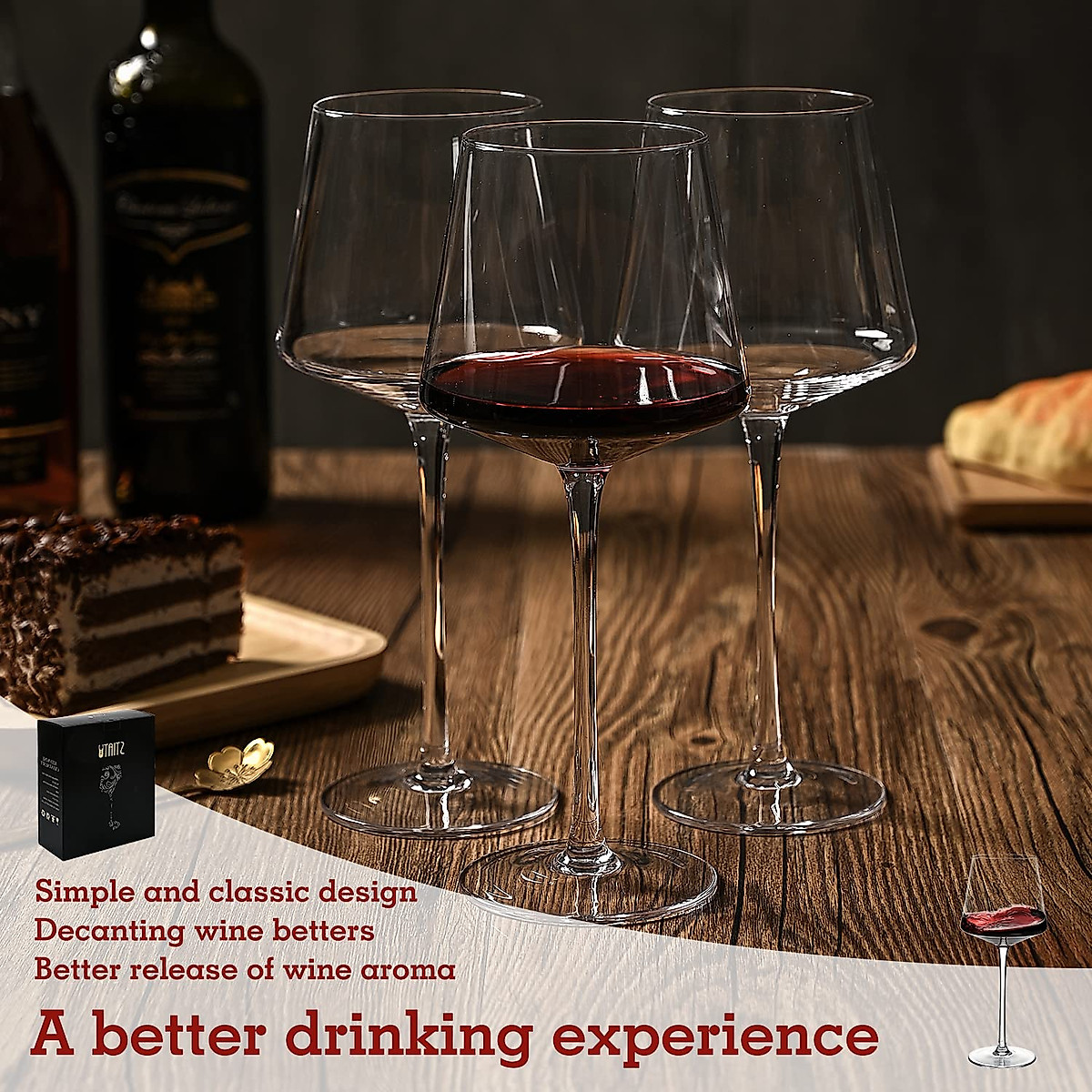 Stiatu Wine Glasses,Bordeaux Crystal Glass,Hand Blown, Premium Clear Lead-Free Glass,Suitable for White and Red Wine,Great Gift for Mother's/ Father's Day,18Ounces,Monogramed Box (Pack of 4)