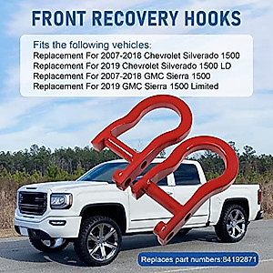 CARMOCAR Front Tow Hooks Replacement for Chevy Silverado GMC Sierra 1500 2007-2019 in Red Car Tow Hook Ring Front Lower Bumper Trailer Ring 84192871 Steel Alloy