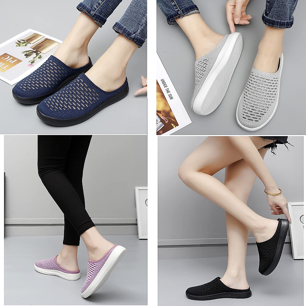 WENOREG Women's Platform Hollow Out Slip On Lightweight Mule Sneakers,Summer Open Back Flats Fashion Mesh Breathe Comfort Walking Shoes Closed Round Toe Low Top Loafer (Black,10,10)