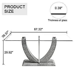 67" Rectangular Glass Dining Table - Tempered Glass Kitchen Table - Big Modern Glass Dining Room Table for 6-8 Person,Modern Clear Dining Glass Top Thick 0.39" for Living Room & Kitchen