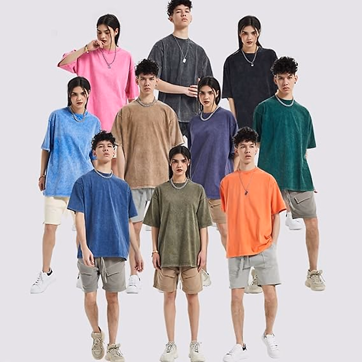 Vamtac Men's Cotton T-Shirts Oversized Half Short Sleeves Casual Loose Solid Streetwear Tee Tops Sand Small