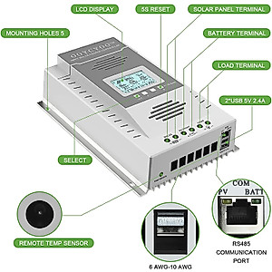 OOYCYOO MPPT Charge Controller 100 amp 12V/24V Auto, 100A Solar Panel Charge Regulator with Blacklight LCD Display Max 100V for Lead-Acid Sealed Gel AGM Flooded Lithium Battery（+1.5M LCD485）