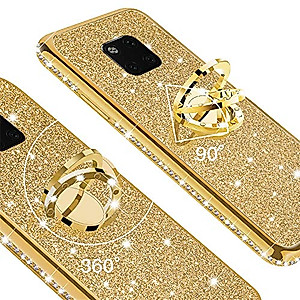 Asdsinfor Compatible with Xiaomi Redmi Note 9 Case Glitter with Diamond Silicon TPU Soft Cover with Ring Stand Holder Ultra-Thin Protection Compatible with Xiaomi Redmi 10X 4G Plating TPU Gold KDL