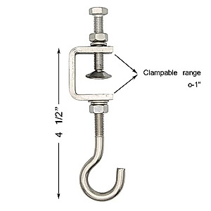C Clamp Stainless Steel, Beam Clamp; C Clamps.Comes with Stainless Steel Hooks That Can Withstand 100 Pounds of Static Gravity (3Pcs) (round platen)