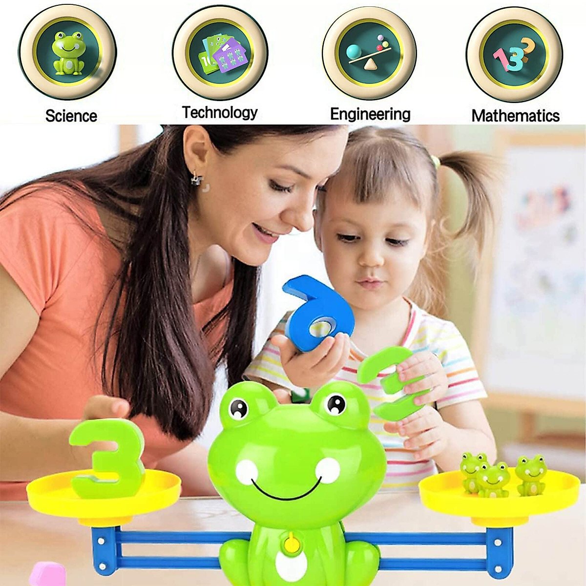 Vatunu Learning Math Game, STEM Montessori Counting Toys with Frog Learning Card, Fun Children's Gift Learning Balance Skill Educational Number Toy for Kids Ages 3-5