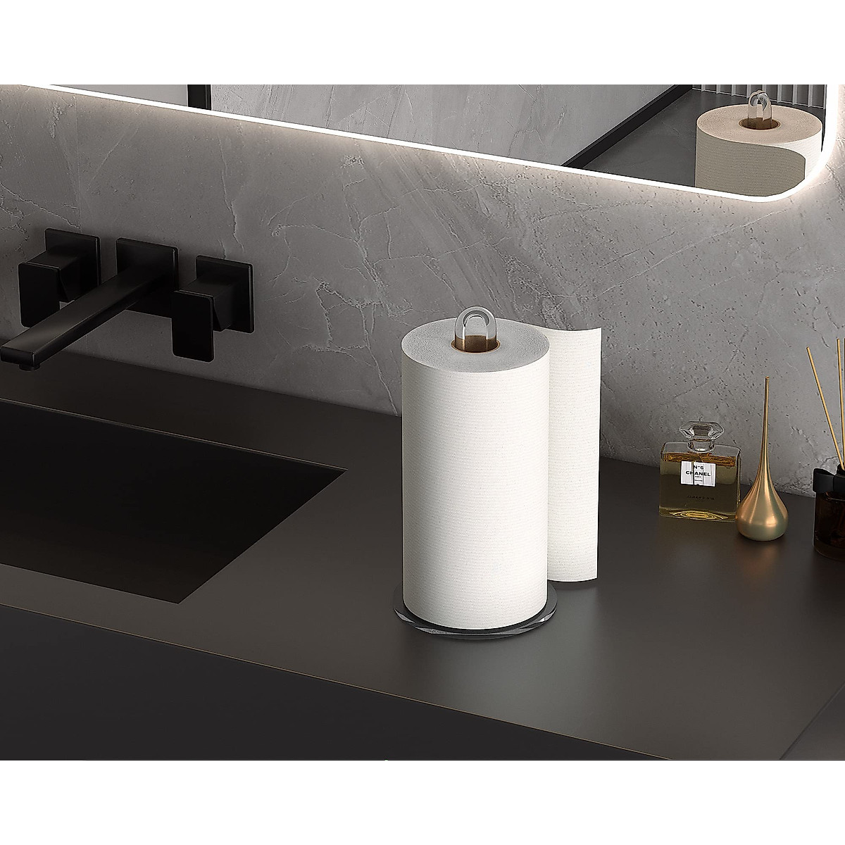 Acrylic Paper Towel Holder Countertop, Premium Clear Kitchen Paper Towel Stand Holder for Kitchen Organization and Storage, Paper Towel Holders for Standard and Large Size Rolls