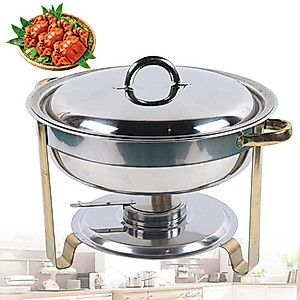 Chafing Dish Buffet Set, Stainless Steel Chaffing Server Set, 4L Large Capacity Chaffing Warming Tray, Round Buffet Warmer Set for Brunches, Catering, Parties, Wedding