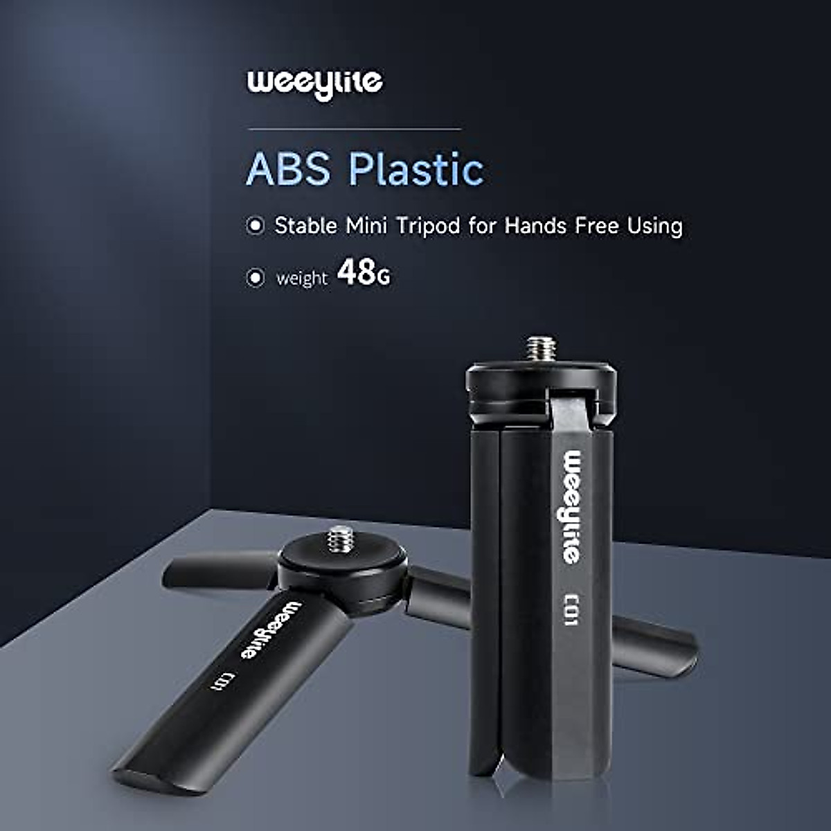 1/4 Mini Tripod, Tabletop Desktop Stand Compact Tripod with 1/4" Screw for weeylite K21 Stick Light, S03/S05 Pocket Photo Light, Camera, Smooth 4, Osmo Mobile, Vimble 2, Gimbal Handle Grip Stabilizer