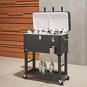 TRINITY 80 Quart Beverage Cooler and Ice Chest with Foosball Table Top and Bottle Opener, Rolling Cart and Storage Shelf, Detachable Tub, 96 Can Capacity, includes Protective Cover, Charcoal Gray