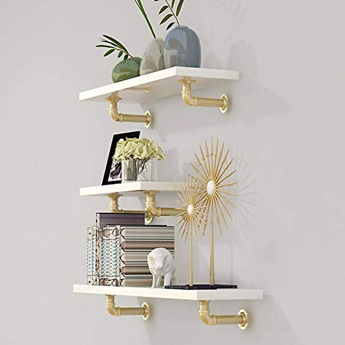 PIBM Stylish Simplicity Shelf Wall Mounted Floating Rack Shelves Industrial Wind Water Pipe Metal Solid Wood Show Bookshelf Kitchen Bathroom Store,7 Sizes, a , 120X20CM