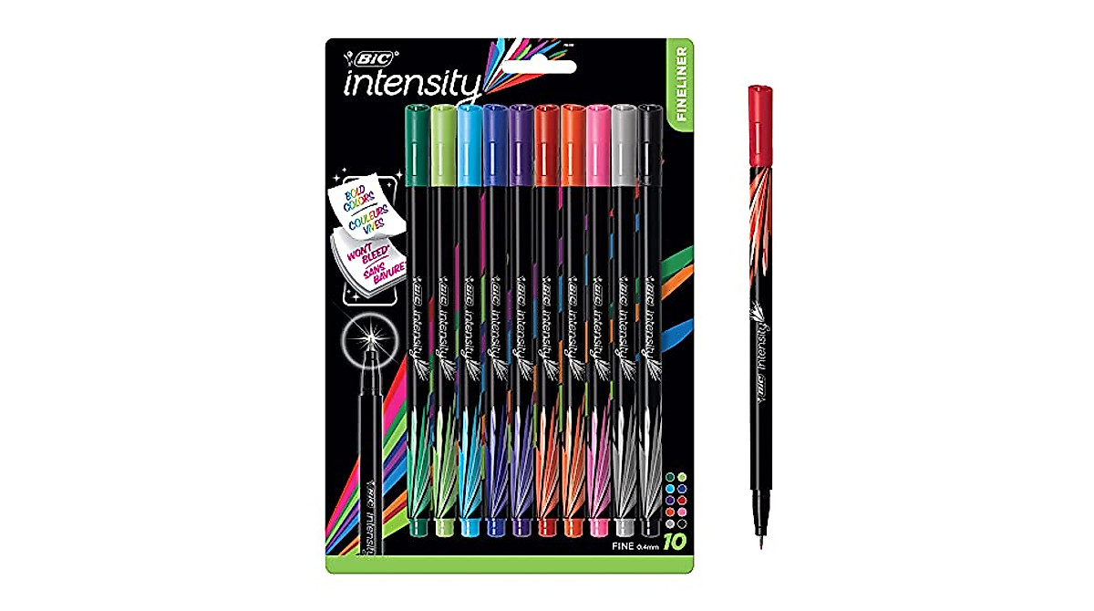 BIC Intensity Fineliner Marker Pen – Precise 0.4 mm Tip, 10 Assorted Colors