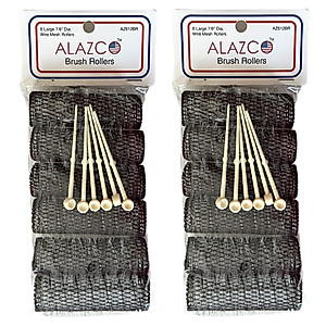 12 pc Vintage Style Hair Rollers BRUSH ROLLERS & 12 PINS - Mesh Hair Curlers with Bristles 3"x 7/8" (12 Large Rollers & Pins)