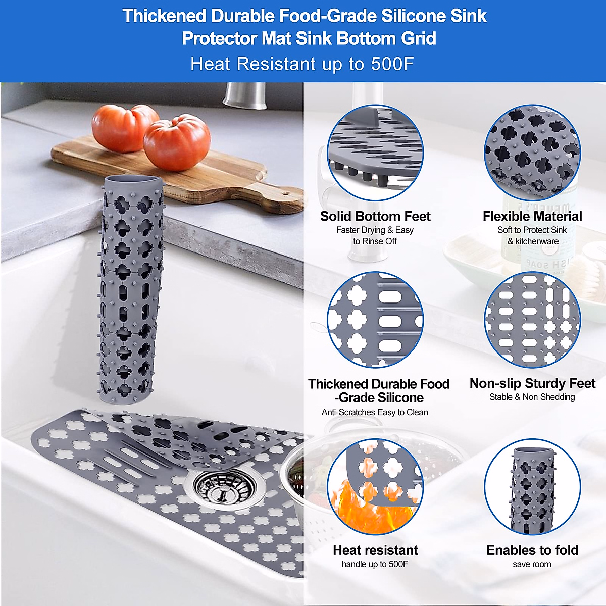 ARLBA Upgraded Silicone Kitchen Sink Mat 25"x13"，Sink Protectors for Kitchen Sink with Rear Drain/Center Drain,Sink Bottom Grid Protection Sink Rack For Farmhouse Stainless Steel/Porcelain Sink