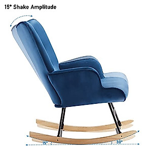 IDEALISMLIVING Rocking Chair, Nursery Glider Rocker Chair with Linen Fabric, Boho Chair with Solid Wood, Nursery Rocking Armchair for Baby Room, Rocking Chair Nursery for Living Room Bedroom (Blue)