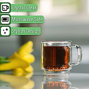BTaT- Small Stackable Espresso Cups, Demitasse Cups, Set of 6 (2.0 oz, 60 ml), Glass Coffee Mugs, Double Wall Glass Cups, Clear Coffee Cup, Tea Glass, Espresso Glass, Mother's Day Gift
