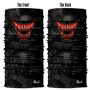 Obacle Motorcycle Face Mask Sun UV Dust Wind Protection Tube Mask Seamless Bandana Face Mask for Men Women Bike Riding Cycling Biker Fishing Outdoor Festival (Teeth Red Black Face Mask)