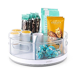 YouCopia Crazy Susan Turntable, Divided Lazy Susan Organizer with 6 Clear Bins for Cabinet and Pantry Storage & Kitchen Cabinet Pantry ShelfBin Packet & Snack Bin Organizer, Large, White