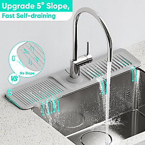 24 Inch Longer Faucet Mat for Kitchen Sink [5°Slope Fast Self-draining]Bathroom Kitchen Sink Splash Guard Silicone Sink Faucet Mat Splash Guard Kitchen Sink Area Tidy Splash Faucet Guard Draining Mat
