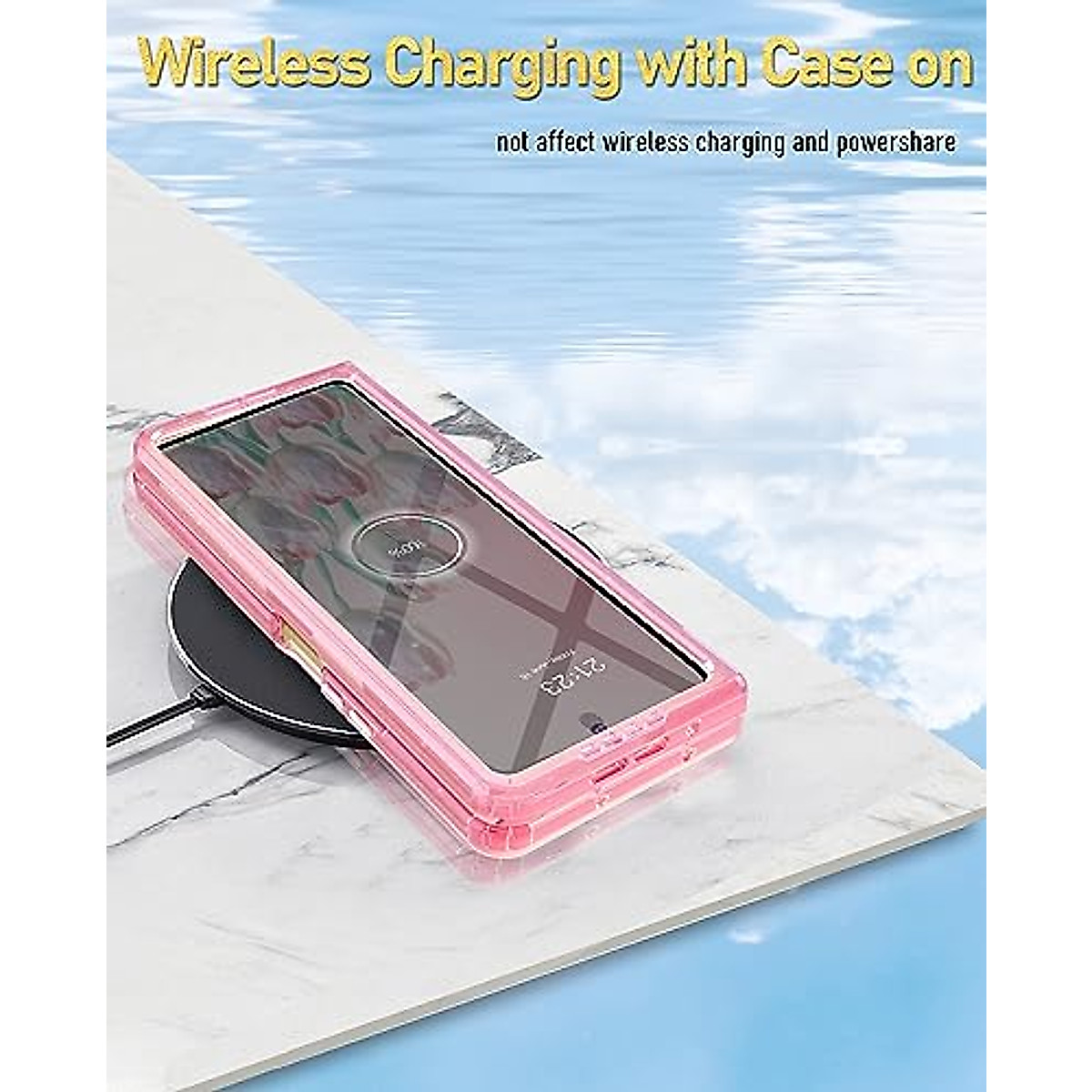 Btscase for Samsung Galaxy Z Fold 5 Case,Built in Front Screen Protector,Gold Glitter Marble Pattern Hard PC Slim Shockproof Full Body Drop Protective Case for Galaxy Z Fold 5 5G (2023), Rose Gold