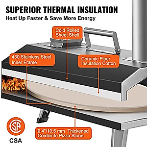 VEVOR Multi-fuel Outdoor Pizza Oven, 12-inch Gas & Wood Fired Pizza Maker with Auto Rotatable Stone, Portable Pizza Ovens for Outside Backyard Camp, Carry Cover, Shovel, CSA Certified, Black