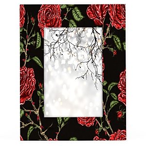 POFATO Skull Red Roses Stems 4x6 Picture Frame Wood Photo Frame for Tabletop Display Wall Mount Picture Frame Display 4x 6 Inch Photo Wall Decor Home Gift Frames