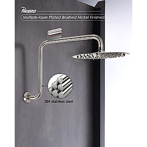 PHASAT S Shaped Shower Arm, 16.65 Inches High Rise Shower Arm with Flange,Shower Head Extension Arm Replacement,Shower Arm Extension Brushed Nickel,PU9L02