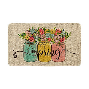 Artoid Mode Vase Hello Spring Doormat, Seasonal Spring Summer Easter Holiday Anniversary Low-Profile Yard Floor Switch Mat for Indoor Outdoor 17 x 29 Inch