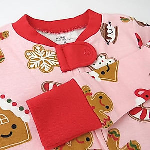 HonestBaby Baby Holiday Non-Slip Footed Pajamas One-Piece Sleeper Zip-Front Pjs 100% Organic Cotton, Gingerbread Pink, 18 Months