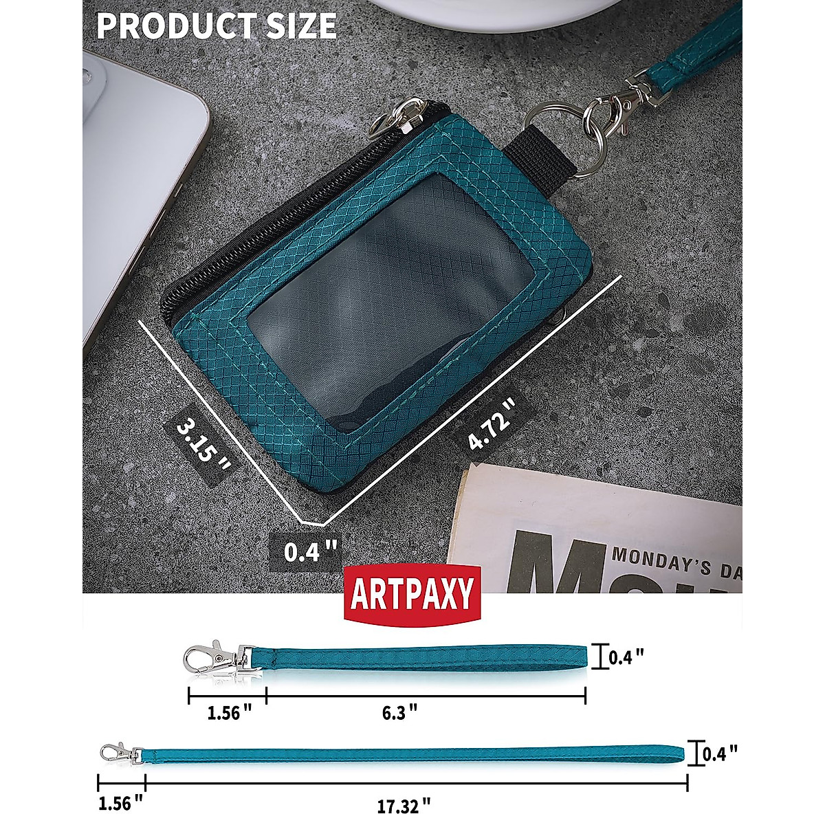 Artpaxy Minimalist Wallet For Mens Womens, Keychain RFID Blocking Zipper Small Wallet with ID Window 2 Lanyards,Water Resistant Travel Cash Card Coin Case Boys Girls